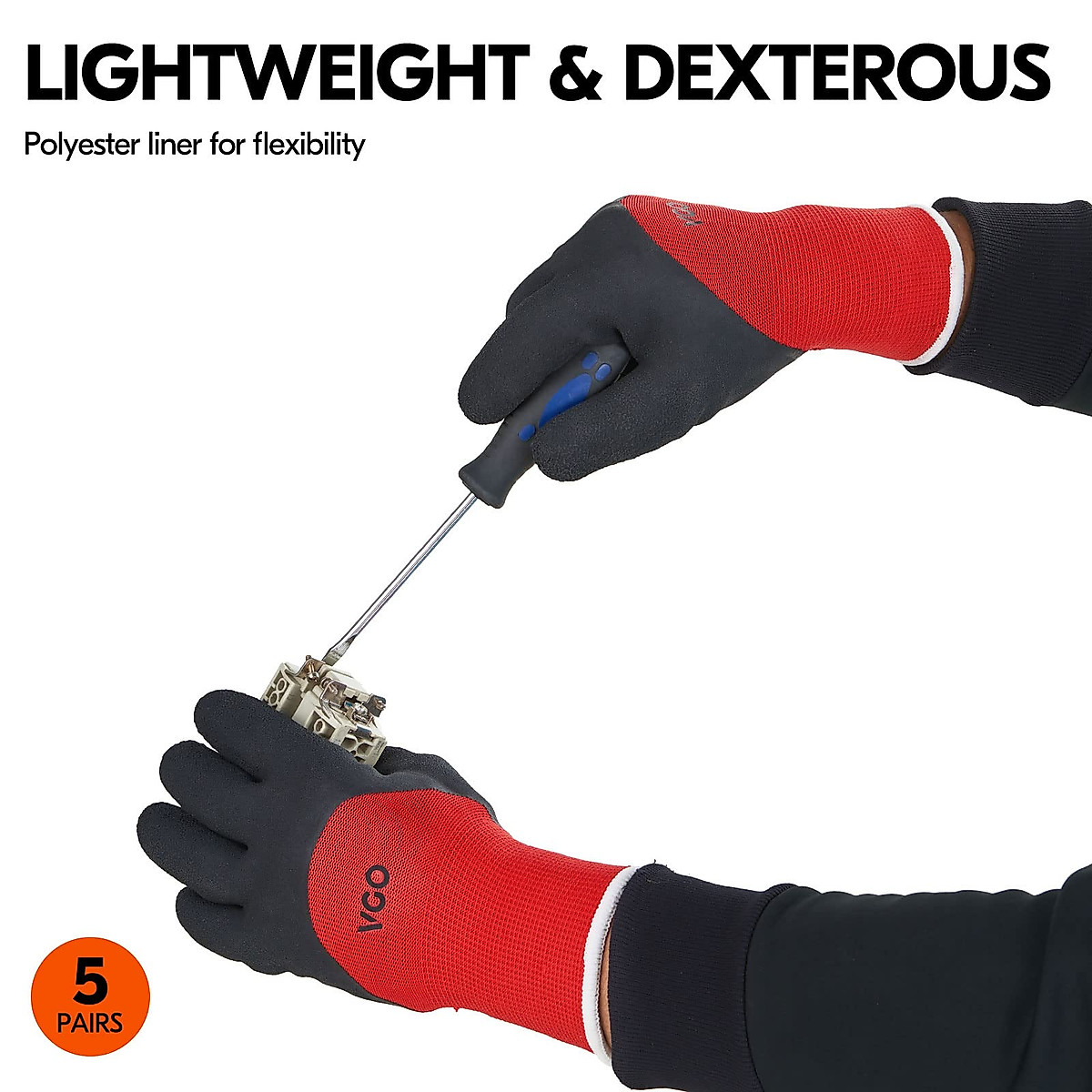 Vgo... 5-Pairs Freezer Winter Work Gloves, Double Lining Rubber Latex Coated for Outdoor Heavy Duty Work (Size M, Black, RB6032)