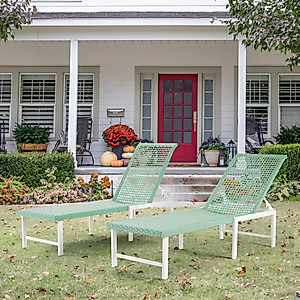 Eongdn Outdoor Chaise Lounge Chair Set of 2, Rattan Aluminum All Weather Pool Chairs, for Patio, Beach, Poolside, Deck, Green