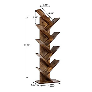 PRIJESSE 9 Shelf Tree Bookshelf, Retro Wood Bookcase, Free-Standing Storage Shelves Books Holder Organizer for Living Room, Bedroom, Kid's Room, Home Office