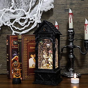 Wondise Halloween Projection Snow Globe with Timer, Battery Operated Spinning Water Glittering Skull Statue Lantern Globe for Halloween Decoration