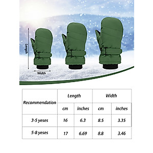 SATINIOR 2 Pairs Kids Snow Mittens Waterproof Winter Ski Gloves Warm Thicken Snow Gloves for Girls Boys (Black, Army Green, 3-5 Years)