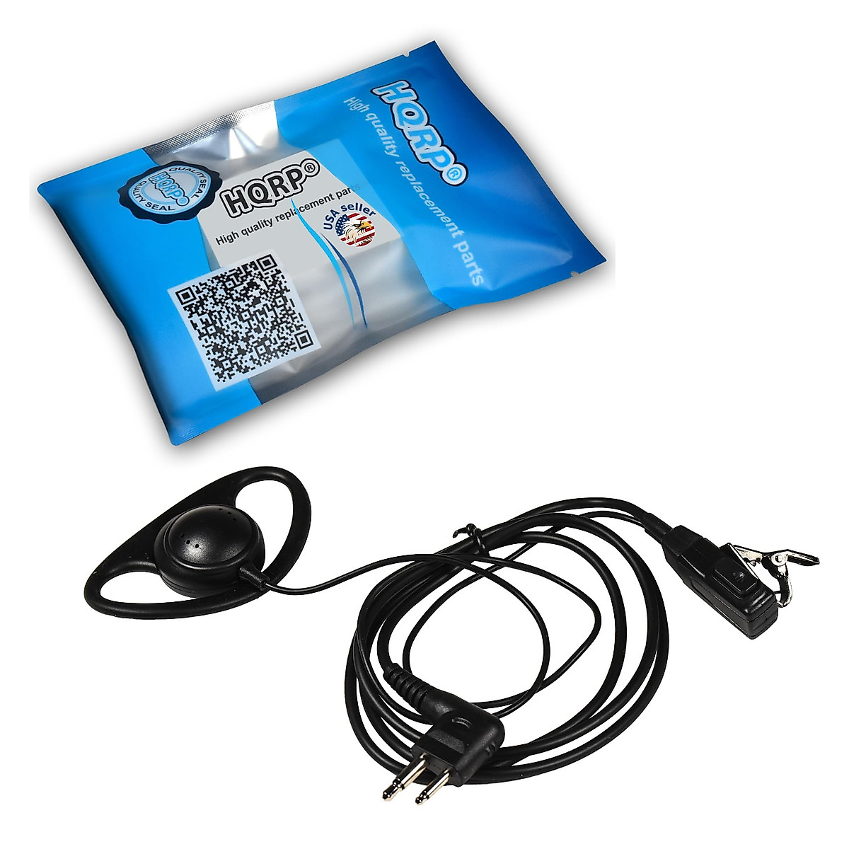 HQRP D Shape Earpiece Headset PTT Mic Compatible with Motorola CP250, CP300, RDV-2080D, RDV-5100, VL50
