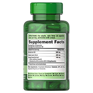 Puritans Pride Berberine, Alpha Lipoic Acid & Grape Seed, Promotes Antioxidant Support, 90 Vegetable Capsules