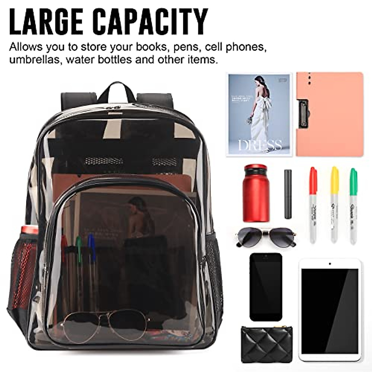 Axqcctoys TPU Clear Backpack, Stadium Approved Large Clear Backpack, Clear Backpack Heavy Duty for Stadium, Work, Travel