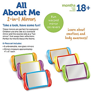 Learning Resources All About Me 2 in 1 Mirrors - 6 Pieces, Ages 18+ Months, Toddler Social Emotional Learning Toys, Mirror for Kids