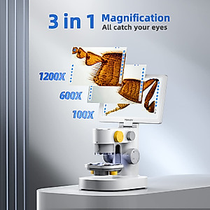 TOMLOV DM301 Biological Kids Microscope 1200X with 9'' IPS Touchscreen, Meaure and Edit, 1080P Triple Camera, Slides Set, STEM Digital Microscope for Home Education, Windows Mac Compatible
