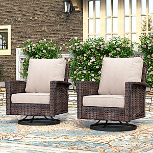 HERA'S HOUSE Oversized High Back Outdoor Swivel Patio Chairs Set of 2, 5.5" Thick Cushions, Wicker Rattan Patio Furniture for Deck Porch Balcony Backyard, Beige