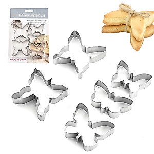 NELJIBEHU Butterfly cookie cutter, 5-piece mini stainless steel cookie cutter set, used for DIY baking cake craft pastry baking tray decoration