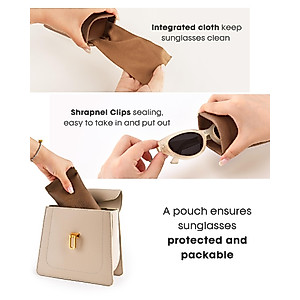 FURTALK Oval Cat Eye Sunglasses, Vintage 90s Style Frame, Polarized Lens, UV Protection (Ivory)