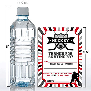 Kids Thank You Cards Black & Red Hockey Birthday Party Thank You Notes, Ten 4" x 5.5" Fill-In The Blank Cards with 10 White Envelopes by AmandaCreation