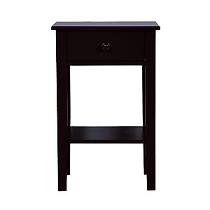 2 Tiers Nightstand, End Table with Drawer (Fully Assembled), 25.5" Height Floor Standing Storage Cabinet with Shelf, Solid Wood Side Table for Bedroom, Bathroom, 12.5" D x 16.2" W x 25.5" H (Brown)