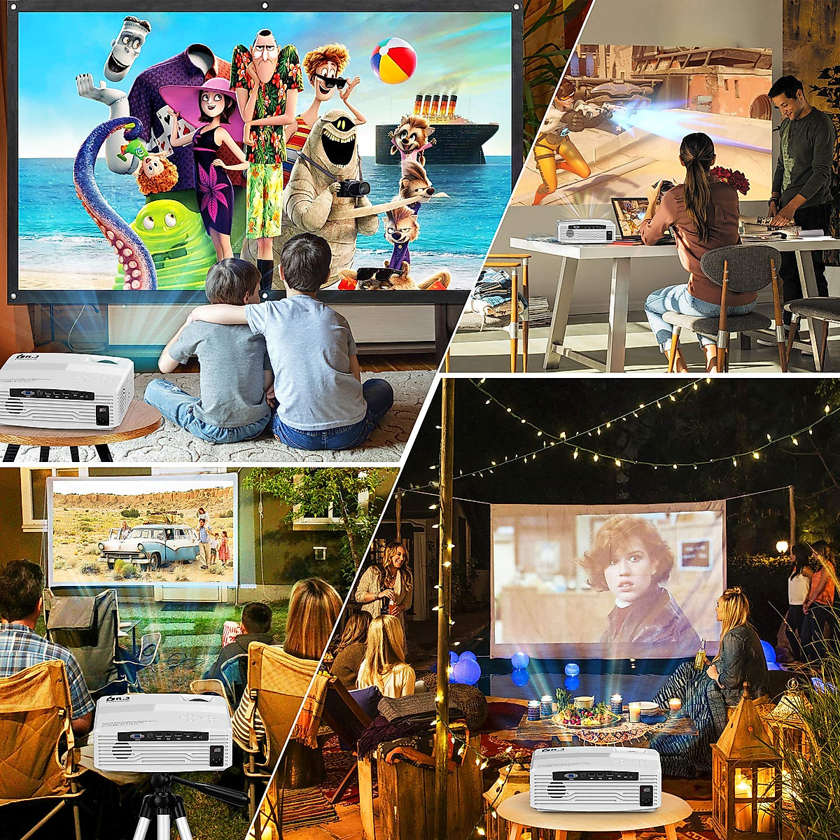 DR.J Professional Native 1080P 5G WiFi Projector, 9500 Lumens 300” Display Outdoor Projector, 350 ANSI, 4K Supported, Home Projector for iOS/Android/TV Stick