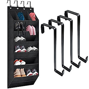 TIOYOTY Over The Door Shoe Organizer and 4 Pack Over The Door Hooks