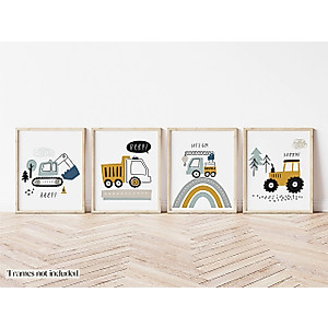 Construction Decor for Boys Room - 4 Car Posters for Boys Room Decor, 8x10 Unframed Construction Signs for Kids Wall Art, Toddler Room Decor for Boys Bedroom Decor, Playroom & Nursery Decor for Boys