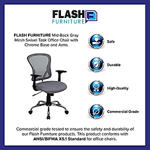 Flash Furniture Alfred Mid-Back Gray Mesh Swivel Task Office Chair with Chrome Base and Arms
