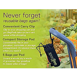 BagPodz Reusable Shopping Bags Inside a Compact Pod with Carry Clip - Washable Grocery Shopping Bags - Reusable Grocery Bags Heavy Duty RipStop Nylon Holds 50lbs Very Sturdy, 10 Pack in Blue
