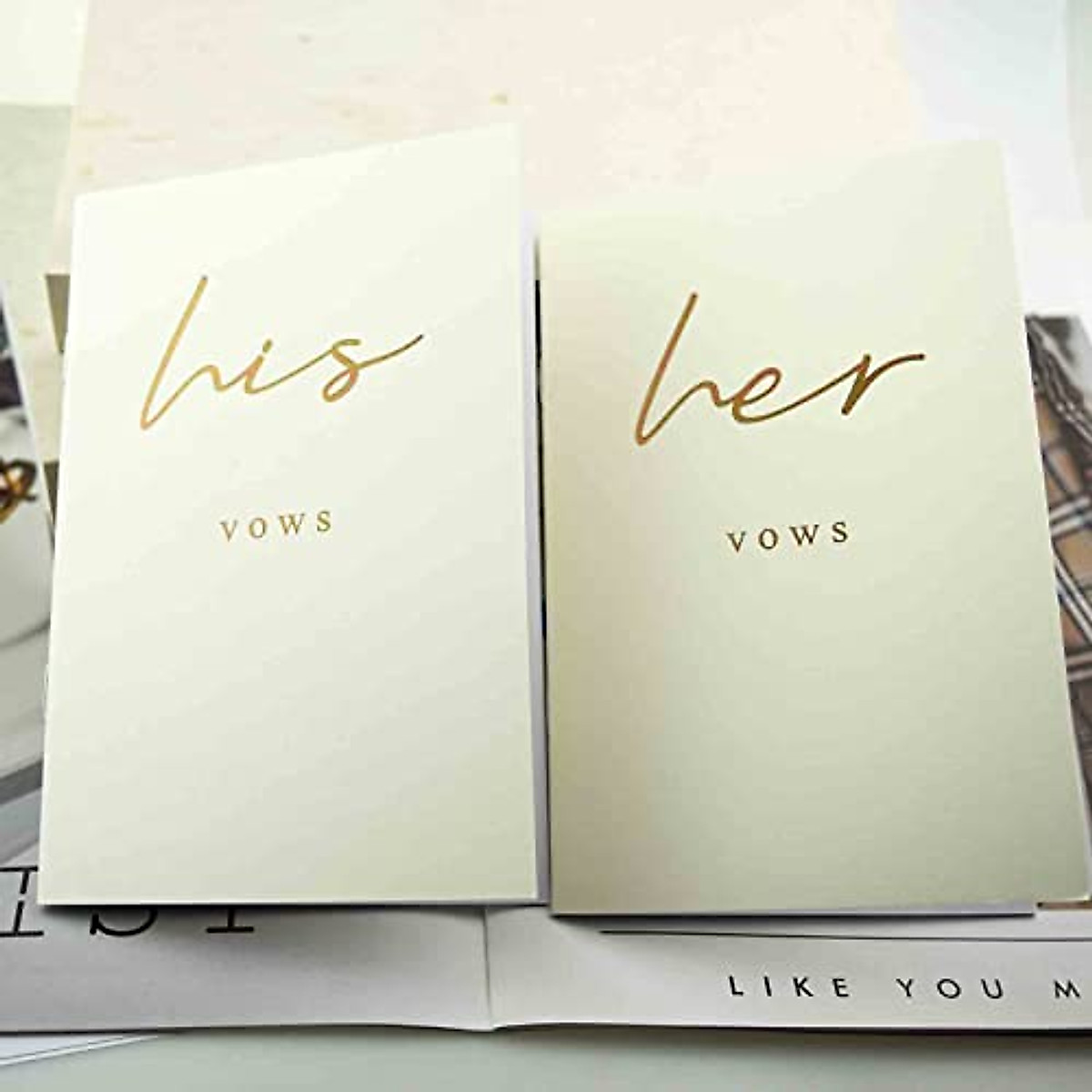 happylain Ivory Wedding Vow Books His and Hers - 4 x 6 inches Wedding Officiant Books for Newly Couples