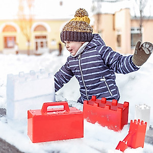 4 Pack Sand Block Molds- Sand & Snow Fort Building Block Sand Castle Mold Beach Toy Brick with Shovel Snow Castle Toy Molds for Kids Outdoor Summer Beach Toy & Winter Snow Activity Toys Kit (Red)