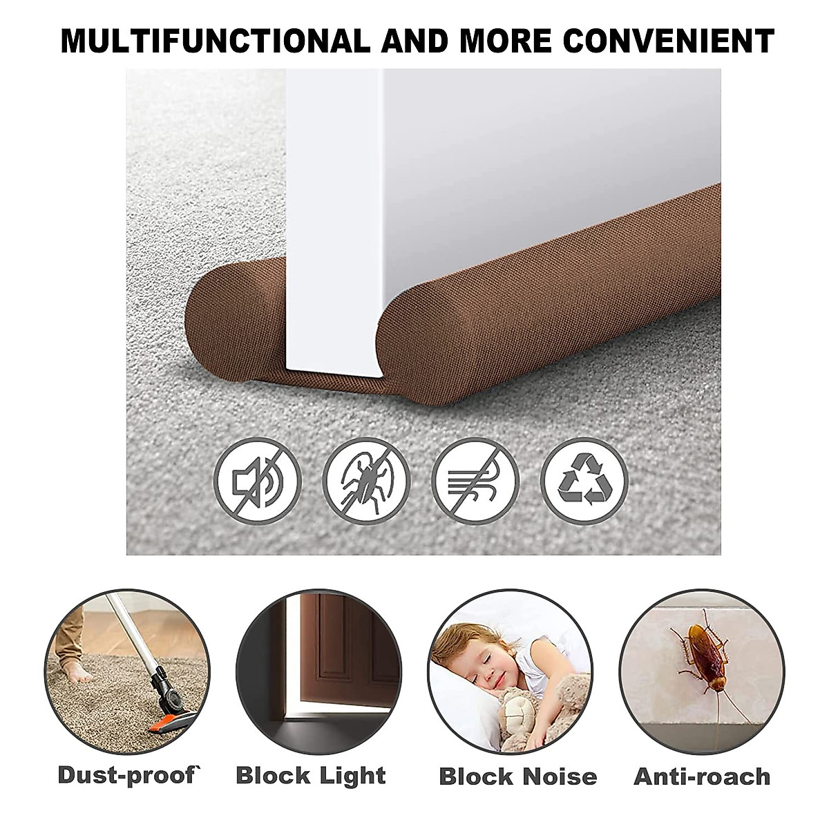 WEXHUG Waterproof Twin Door Draft Stopper Adjustable Size 30" to 36" Weather Stripping Noise Blocker Window Breeze Blocker (Coffee)