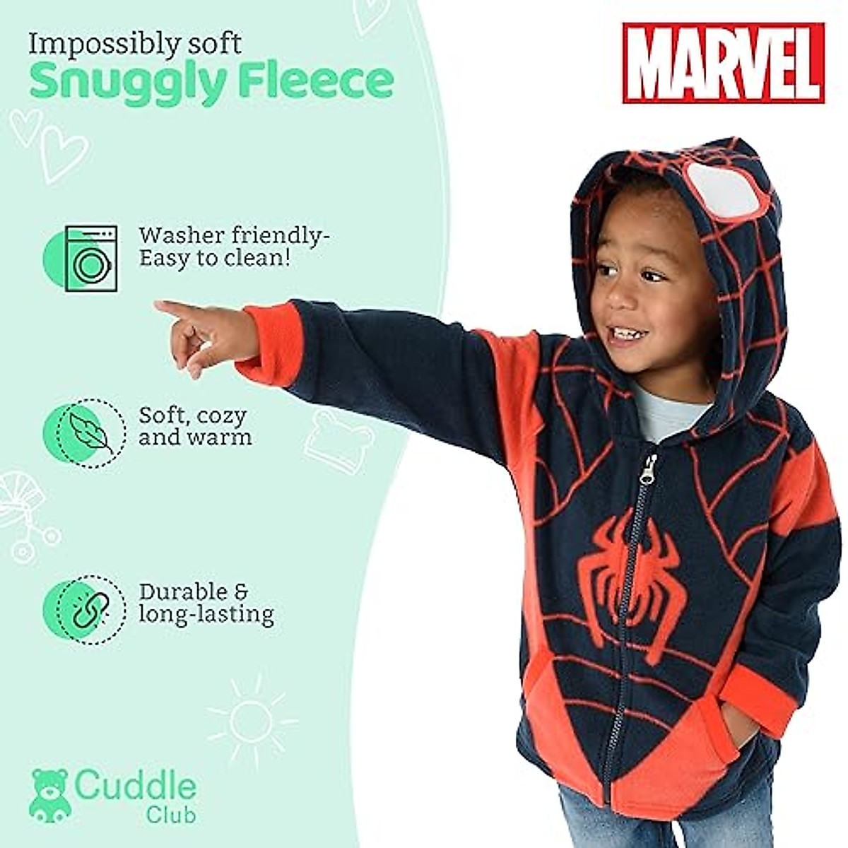 Cuddle Club Miles Morales Toddler Fleece Jacket - Toddler Miles 5T Toddler Fleece Jacket - Girls & Boys Zip Up Miles Hoodie - Kids Miles Sweater Fleece Jacket - Toddler Winter Miles Jacket