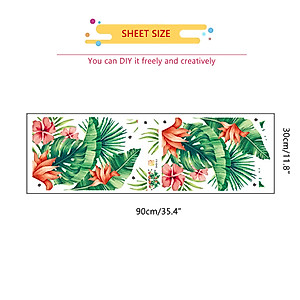 MOLANCIA Tropical Hibiscus Flower Wall Decals,Nature Palm Tree Leaf Plants Wall Sticker Art Murals,Removable Green Tropical Plants Tree Leaves Stickers for Living Room Kids Nursery Room Wall Art Decor