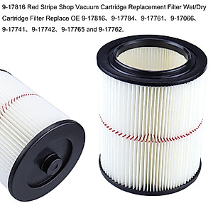 MOCW 2 Pack Red-Stripe Cartridge Filters 17816 9-17816 Compatible with Craftsman Shop Vac Wet/Dry Vacuum Cleaner 5 6 8 12 16 and Large Gallon