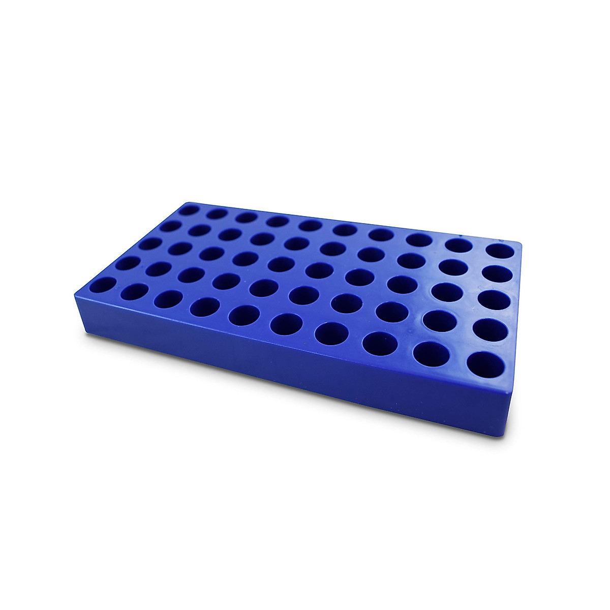 Tisch Scientific Vial Racks for 4mL Vials | 5 Pack | Blue Polypropylene | 9.25" x 4.5" x 1.125" | 50 Holes | Hole Diameter: 15mm | Hole Depth: 22mm | Autoclavable | CV2056