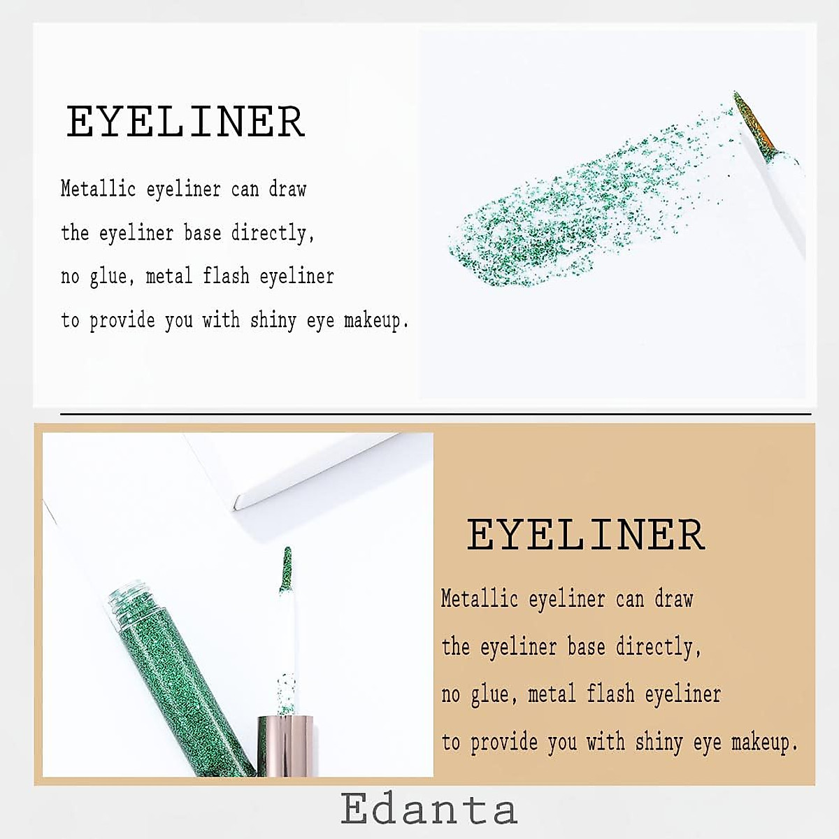 Edanta Glitter Liquid Eyeliner Shimmer Eye Liner Colorful Eye Makeup Metallic Eyeliner Cosmetics Make Up for Parties Cosplay Eye Makeup Pack of 1 (Green 7#)