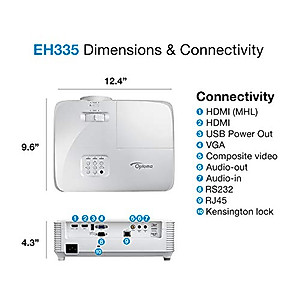 Optoma EH335 1080p DLP Professional Projector | Bright 3,600 Lumens | Business Presentations & Classrooms | Network Control | Up to 15,000-Hr Lamp Life | Speaker Built in | Portable Size