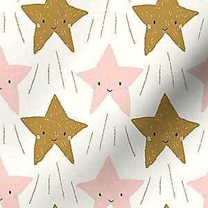 Spoonflower Fabric - Stars Pink Gold Star Smile Cute Printed on Petal Signature Cotton Fabric by The Yard - Sewing Quilting Apparel Crafts Decor
