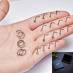 Ldurian 22PCS Nose Rings Studs | Nostril Piercing Jewelry Titanium Nose Stud Ring | Surgical Steel Nose Piercing Kit Jewelry | L Shape 20G Nose Studs Set