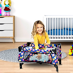 Baby Doll Crib Set, Doll Pack n Play Bassinet Blanket & Carry Bag for Baby Doll Playpen Fits up to 20" in Doll | Allows for Easy Compact Folding for Storage Toy Crib Doll, Excellent Pretend Play Gift