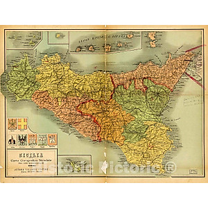 Historic 1900 Wall Map - Ilia Carta corografica stradale. 24in x 18in