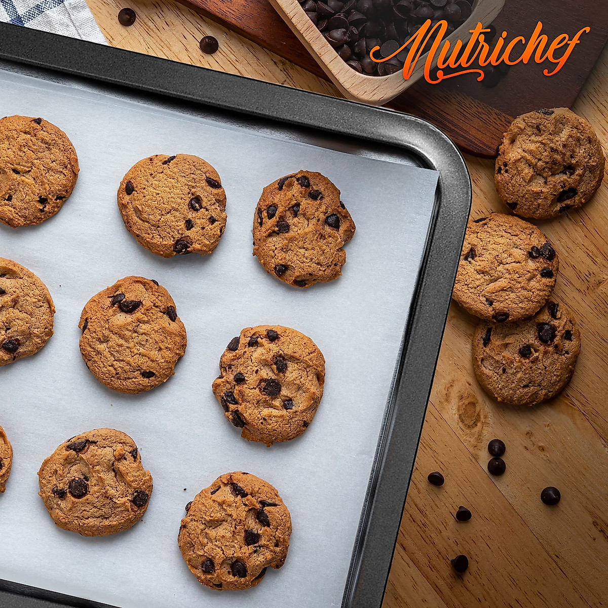 NutriChef 17” Non Stick Cookie Sheet, Large Gray Commercial Grade Restaurant Quality Carbon Metal Bakeware, Compatible with Model NCBS10S