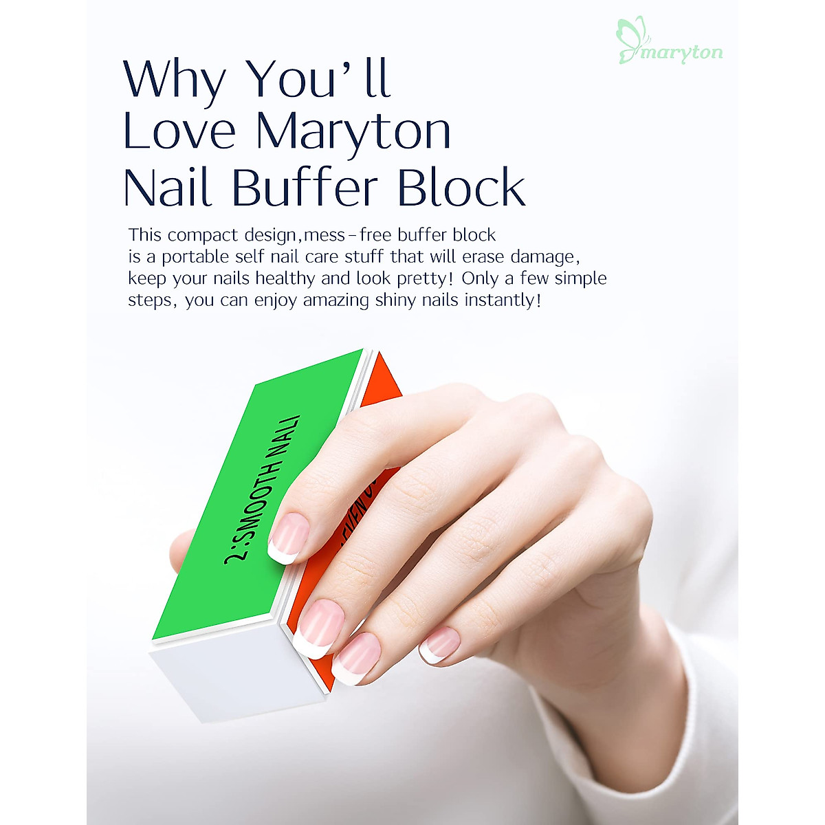 Maryton Professional Nail Buffer Block - Ultimate Shine Nail Buffing Block with 4 Way Buffing Methods, Smooth & Buff & Shine All-in-one Buffer for Optimum Natural Nail Care, 2 Count