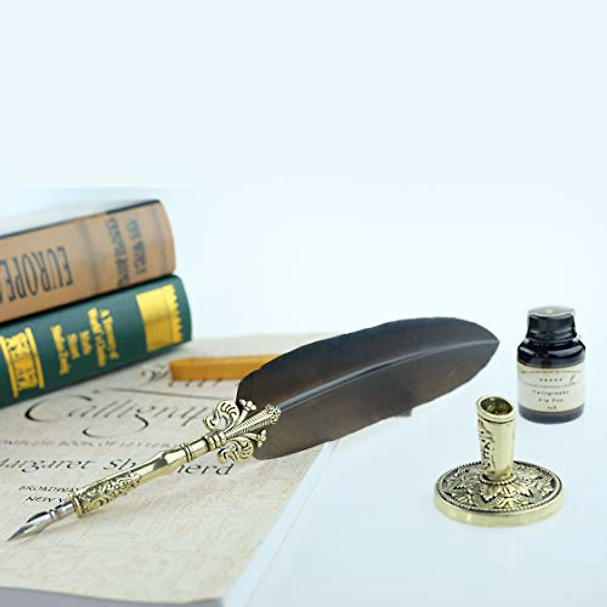 GC Quill Antique Feather Writing Quill Pen Gold Pen Stem Calligraphy Pen Set 100% Quality Guarantee