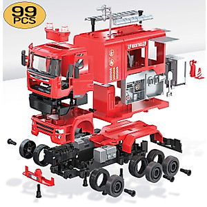 Take-Apart Fire Truck - 99 Pcs STEM Toys Build Your Own Fire Engine-DIY Building Assembly Kit w/Realistic Lights and Sounds - Educational Gift Idea for Kids Ages 5 6 7 8 9 Years Old