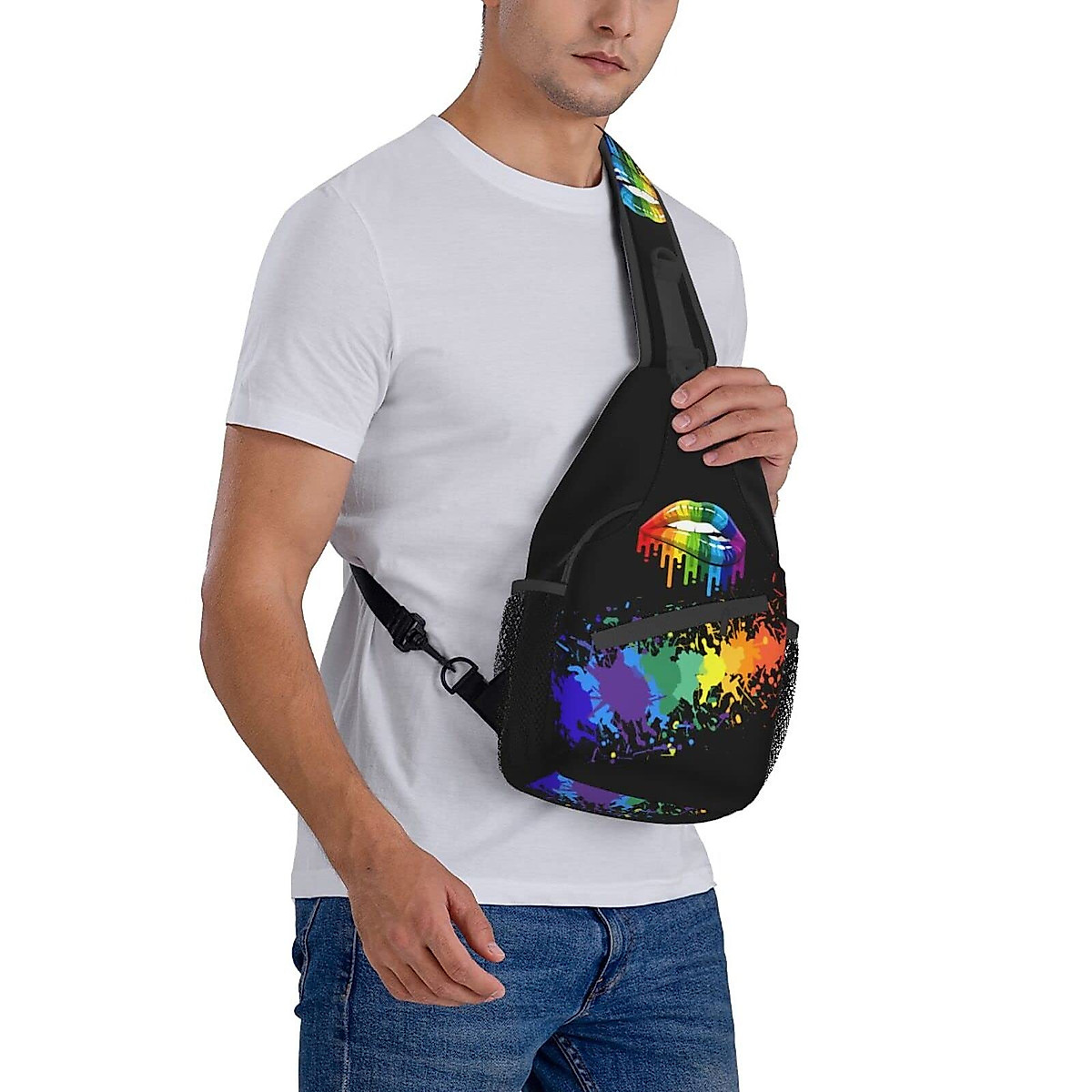 ZREXUO Rainbow LGBT Print Chest Bags Crossbody Sling Backpack Travel Hiking Daypack Crossbody Shoulder Bag For Men Women