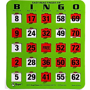 Regal Bingo Bingo Cards with Sliding Windows - Green Reusable & Large Bingo Cards - Ideal for Family Fun Bingo Game Night - No Chips & Daubers Needed - 25 Pcs