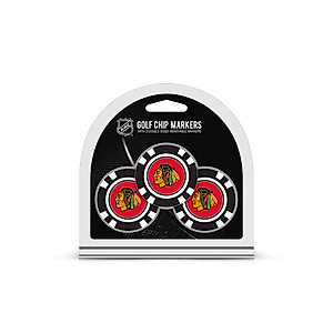 Team Golf NHL Chicago Blackhawks 3 Pack Golf Chip Ball Markers, Poker Chip Size with Pop Out Smaller Double-Sided Enamel Markers
