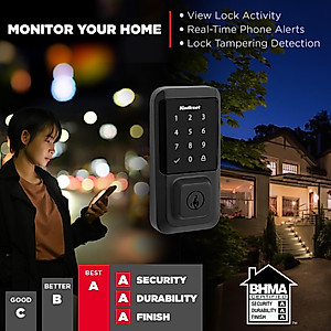 Kwikset 99390-004 Halo Wi-Fi Smart Lock Keyless Entry Electronic Touchscreen Deadbolt Featuring SmartKey Security, Matte Black