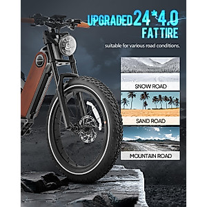 eAhora P5 Plus Electric Bike for Adults, 28MPH 750W(MAX 1000W) 48V 20Ah Long Range Removable Battery Ebike, 7 Speed Electric Mountain Bike, 24 * 4.0'' Fat Tire Electric Bike, Full Suspension