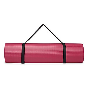 Gaiam Essentials Thick Yoga Mat Fitness & Exercise Mat with Easy-Cinch Carrier Strap, Pink, 72"L X 24"W X 2/5 Inch Thick