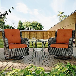 Joyside 5 Piece Outdoor Patio Furniture Set Wicker Conversation Bistro Set Swivel Rocking Chairs with Side Table and Ottomans for Garden, Backyard, Porch, Deck(Mixed Grey/Green)