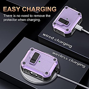[5in1 Set] Case for Airpods Pro 2nd Generation with Secure Lock, Carbon Fiber PC+TPU Full Body Protective Air Pods Pro 2 Case Cover for Women with Fashion Candy Keychain (Purple)
