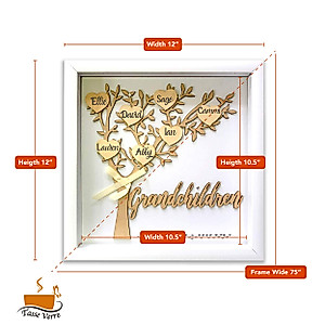 Tasse Verre 12x12 Grandchildren Shadow Box Kit - Family Tree Gift for Grandparents Grandma Grandpa with 7 Hearts and 40 Gems. Gift for Grandparents Grandchild Grandkid Nana Mimi Mothers Day