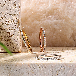 SMILEST 2mm Full Eternity Moissanite Wedding Band for Women, D Color VVS1 Clarity Lab Created Diamond Eternity Rings 14K White Gold Plated 925 Sterling Silver Moissanite Stackable Rings for Women