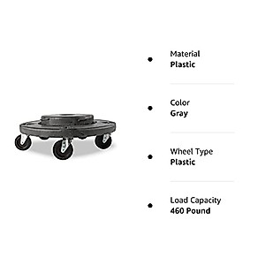 Trash Can Dolly Heavy-duty | 5 Caster | 460 Lb Capacity | 18" Gray