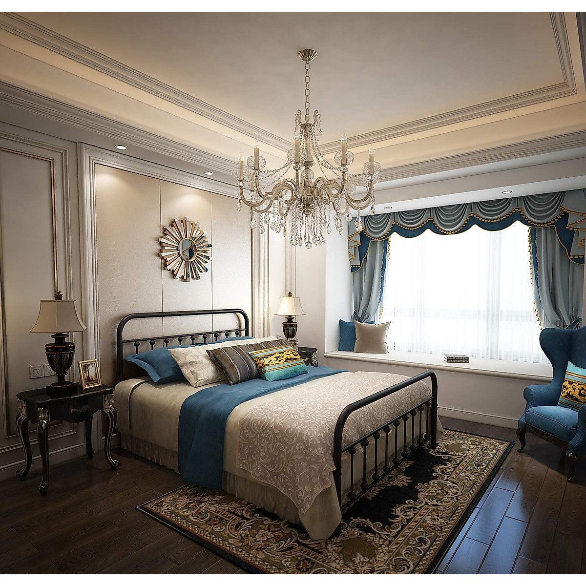 YALAXON Vintage Sturdy Queen Size Metal Bed Frame with Headboard and Footboard Basic Bed Frame No Box Spring Needed, Black