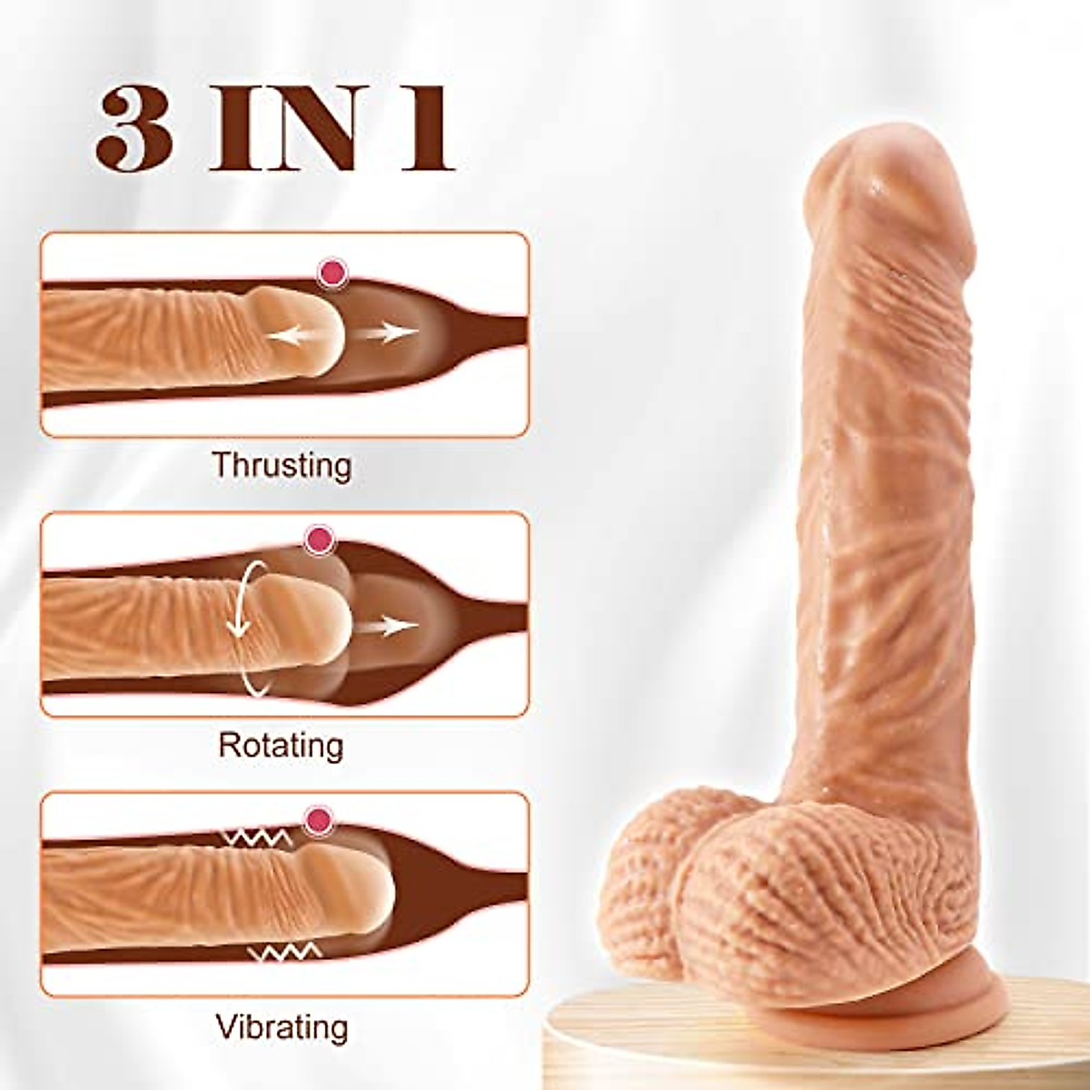 Realistic Thrusting G Spot Dildo Vibrator Adult Sex Toys for Women, 3 in 1 Lifelike Rotating Vibrating Dildos for Anal Stimulation, Strap on Thick Penis Dildo with Strong Suction Cup for Couples